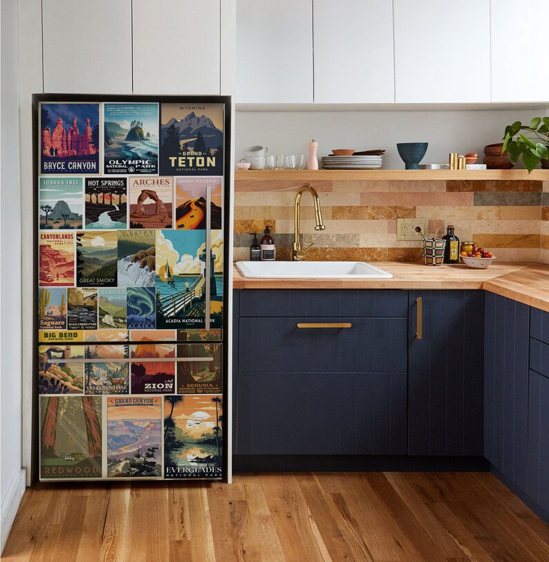 Retro Parks Fridge Wrap, Vintage Refrigerator Wrap, Side by Side Top ...