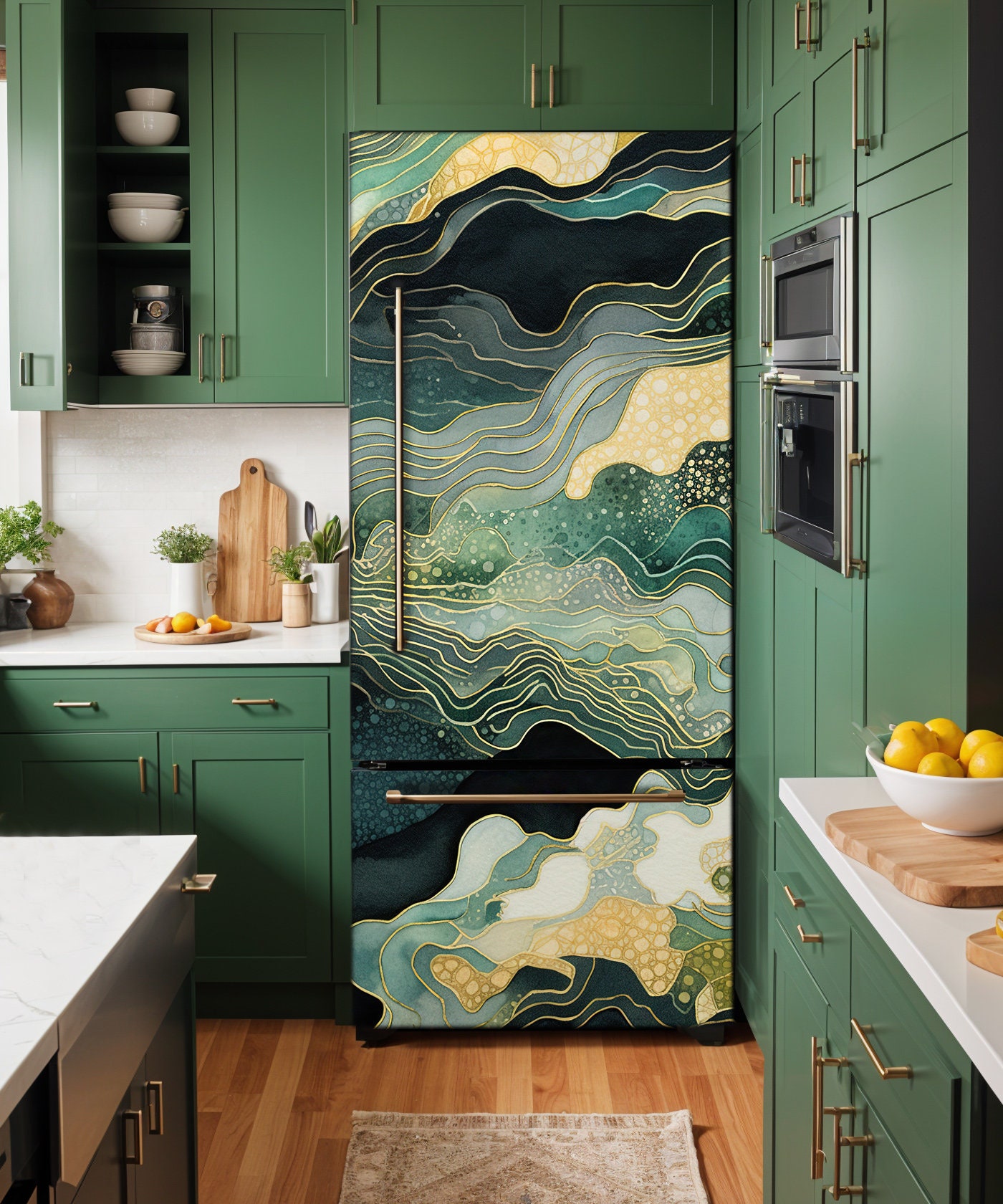 Fridge Wrap Green Marble Refrigerator Wrap Vinyl Side by Side Top ...