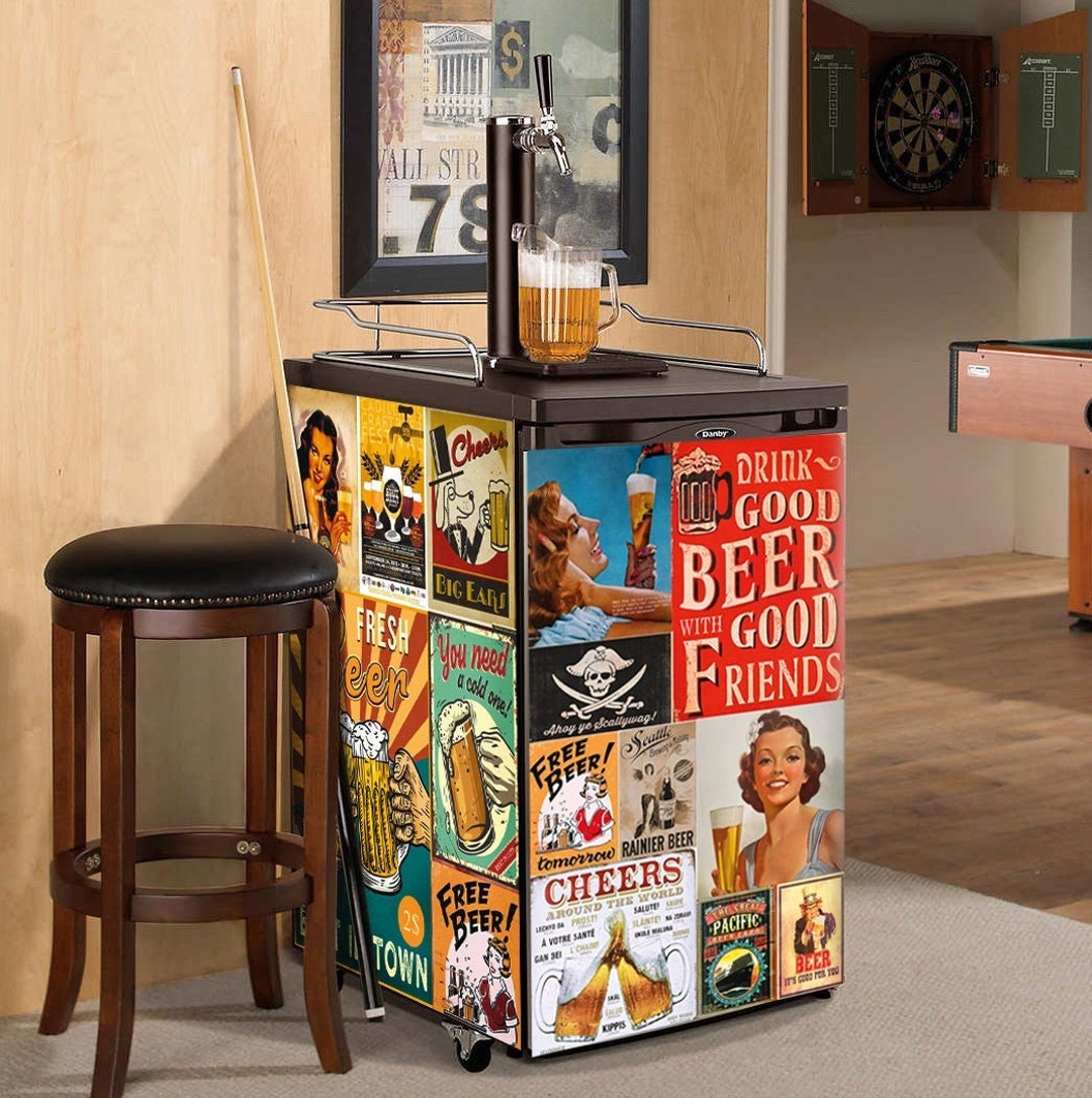 Mini Beer Fridge Retro Labels Wrap Man Cave, Mini Fridge Decal Gifts ...