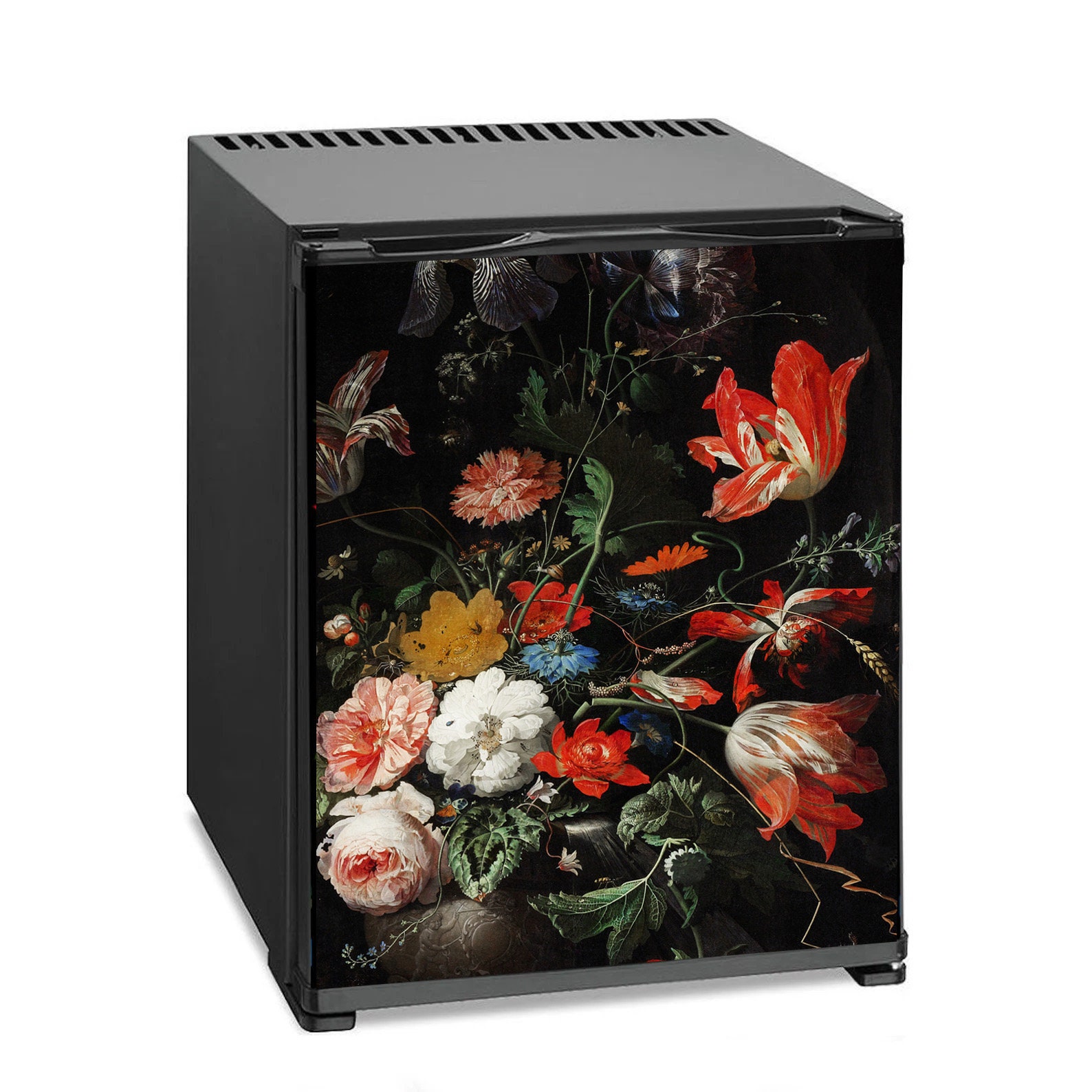 MINI Fridge Wrap Floral, Vintage Black Fridge Vinyl Cover, Mini Fridge ...