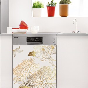 Floral Fridge Wrap Vinyl, Refrigerator Wrap Side by Side Gold White ...