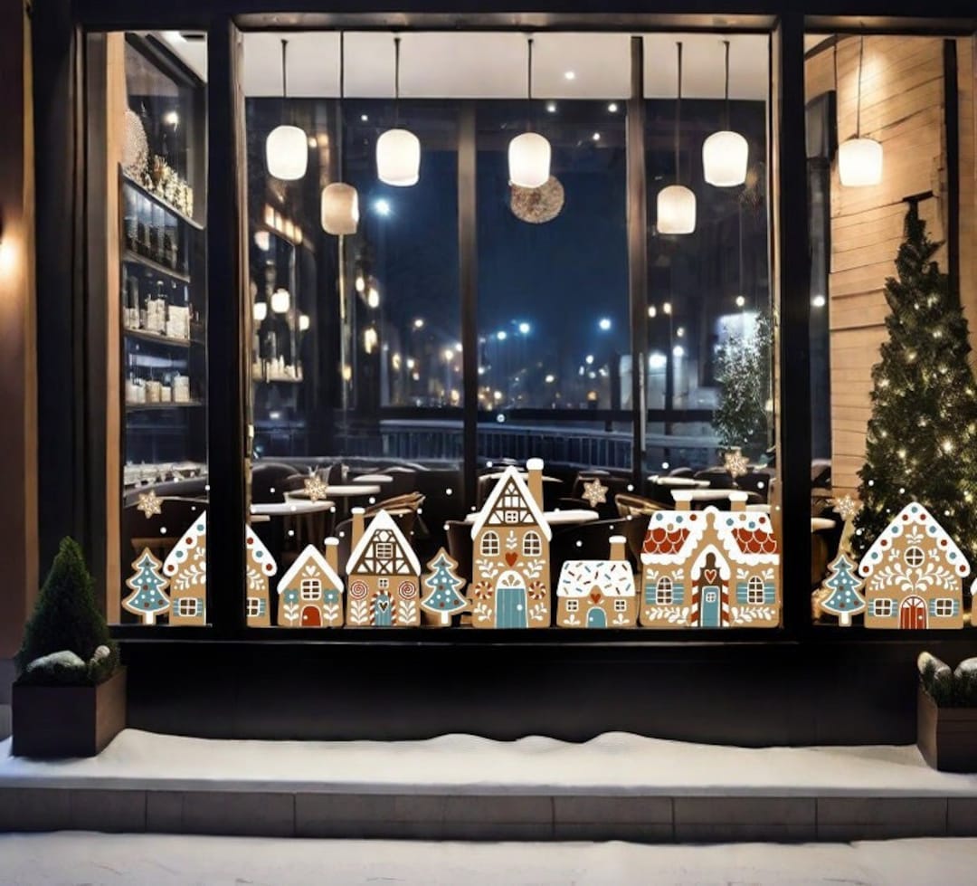Christmas Window Decals, Shop Retail Window Display Gingerbread Village ...