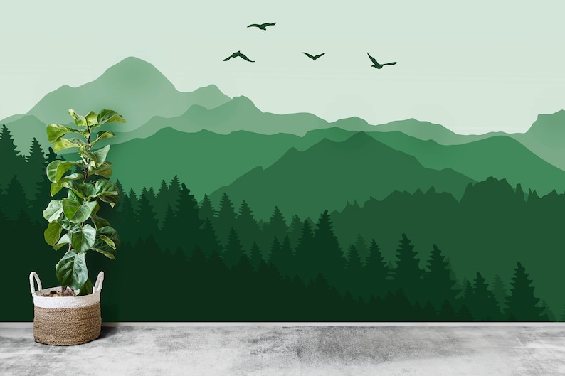 Kids Wallpaper Mountain and Forest Boy Nursery Wallpaper Peel - Etsy