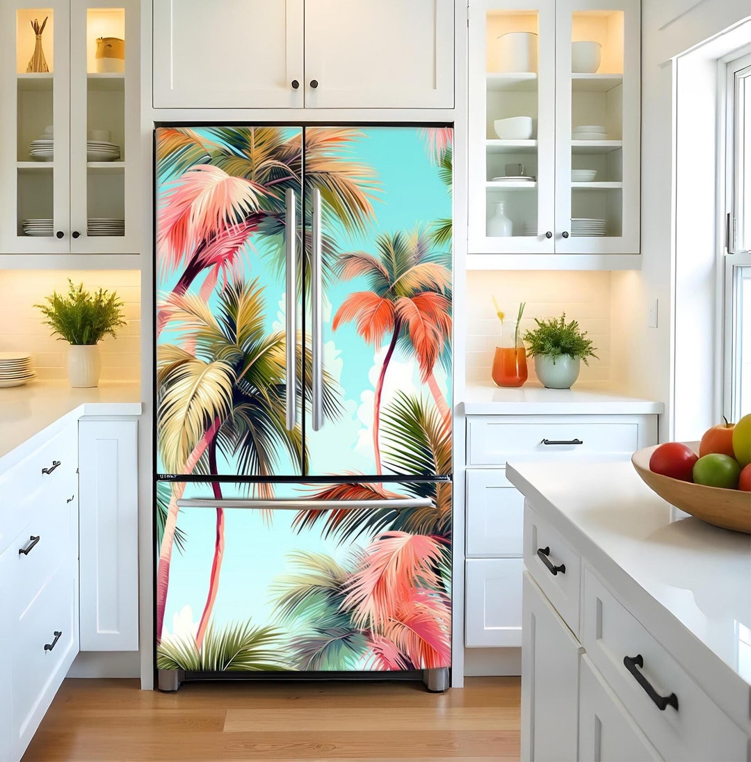 Coastal Fridge Wrap, Palm Refrigerator Wrap Vinyl Side by Side ...