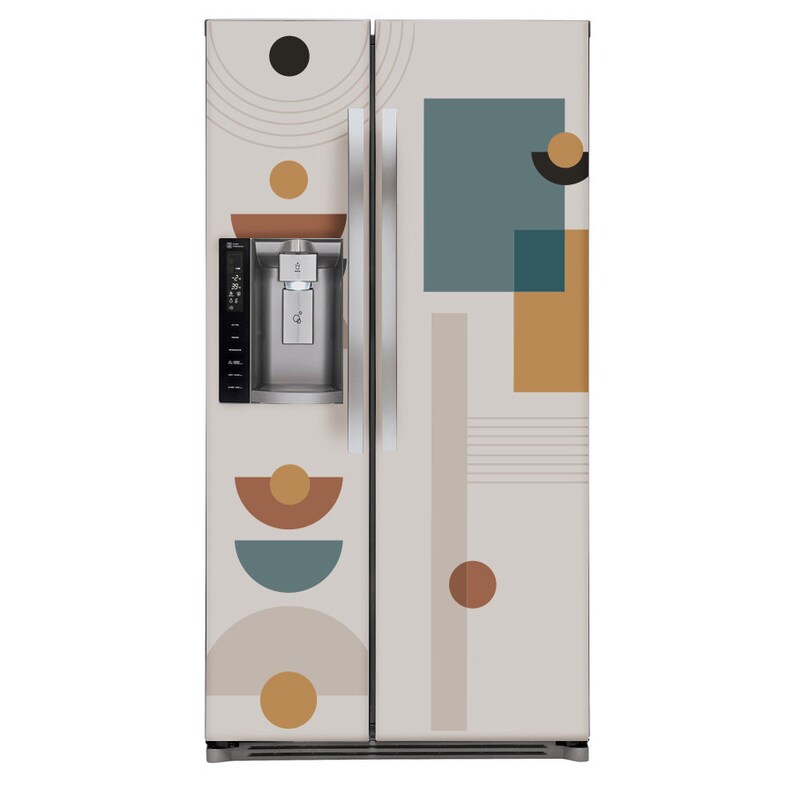 Geometric Fridge Wrap, Mid Century Refrigerator Wrap Vinyl Side by Side ...