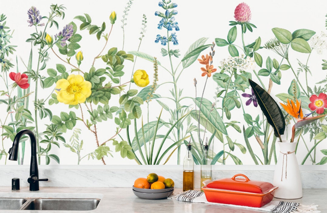 Botanical Wallpaper Vintage Botanical Wallpaper Removable Etsy