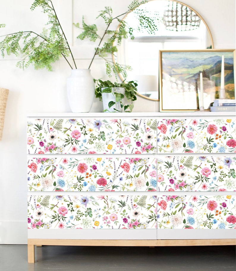 IKEA Malm Dresser Decal for Girls Floral, Dresser for Nursery Self ...