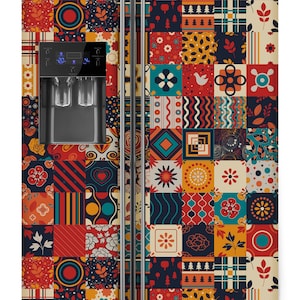 Farmhouse Refrigerator Wrap Side by Side Retro Style Patchwork Fridge ...