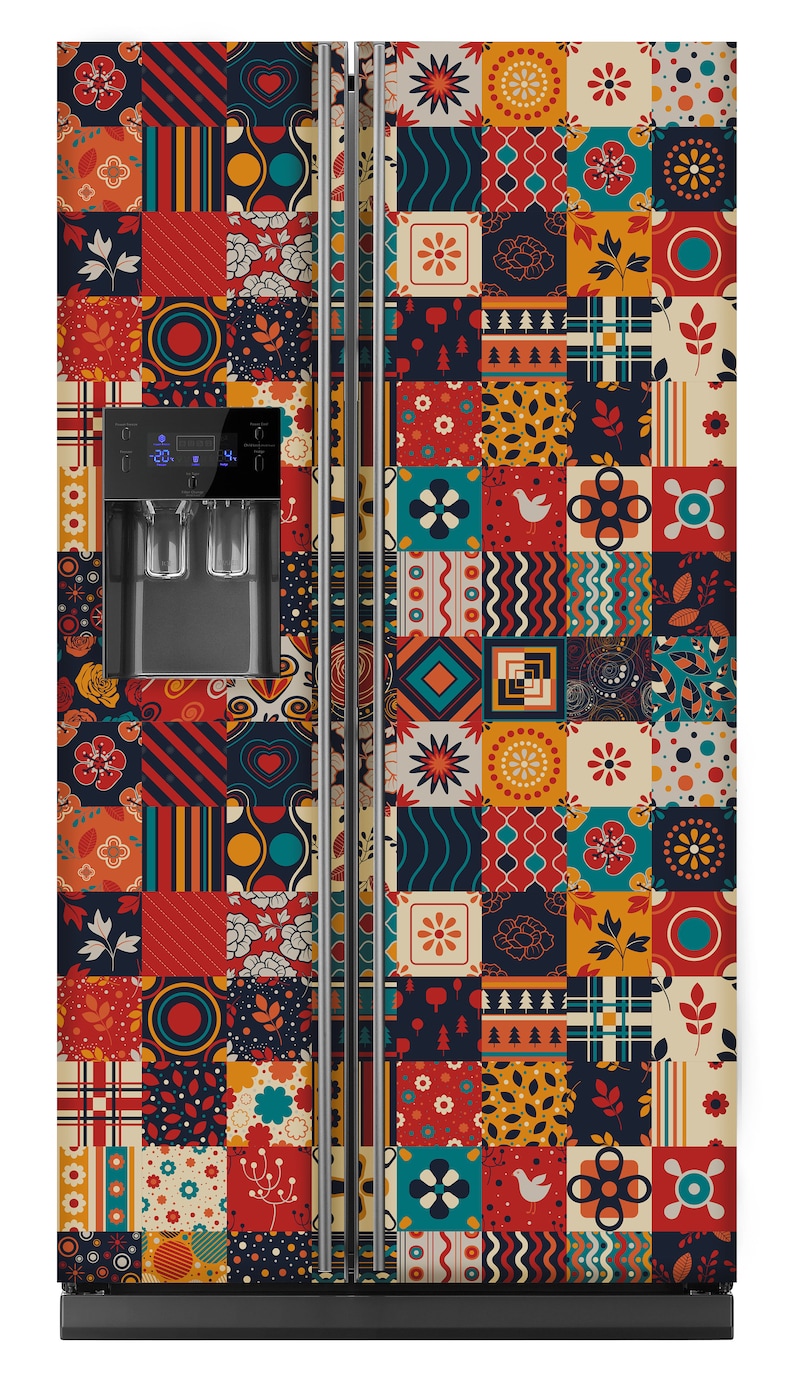 Farmhouse Refrigerator Wrap Side by Side Retro Style Patchwork Fridge ...