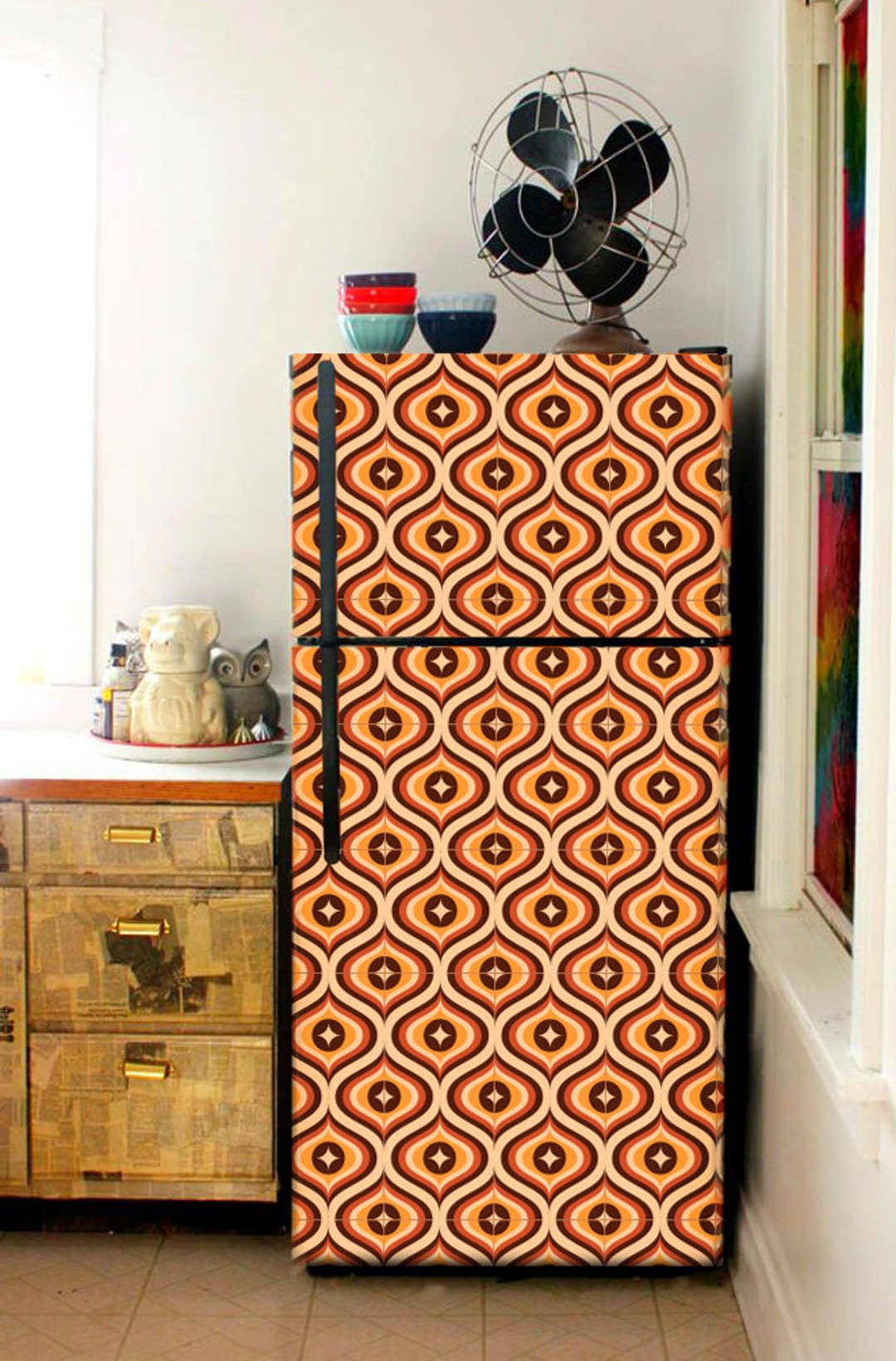 Retro Pattern Fridge Wrap Vintage Refrigerator Wrap Vinyl Side by Side ...