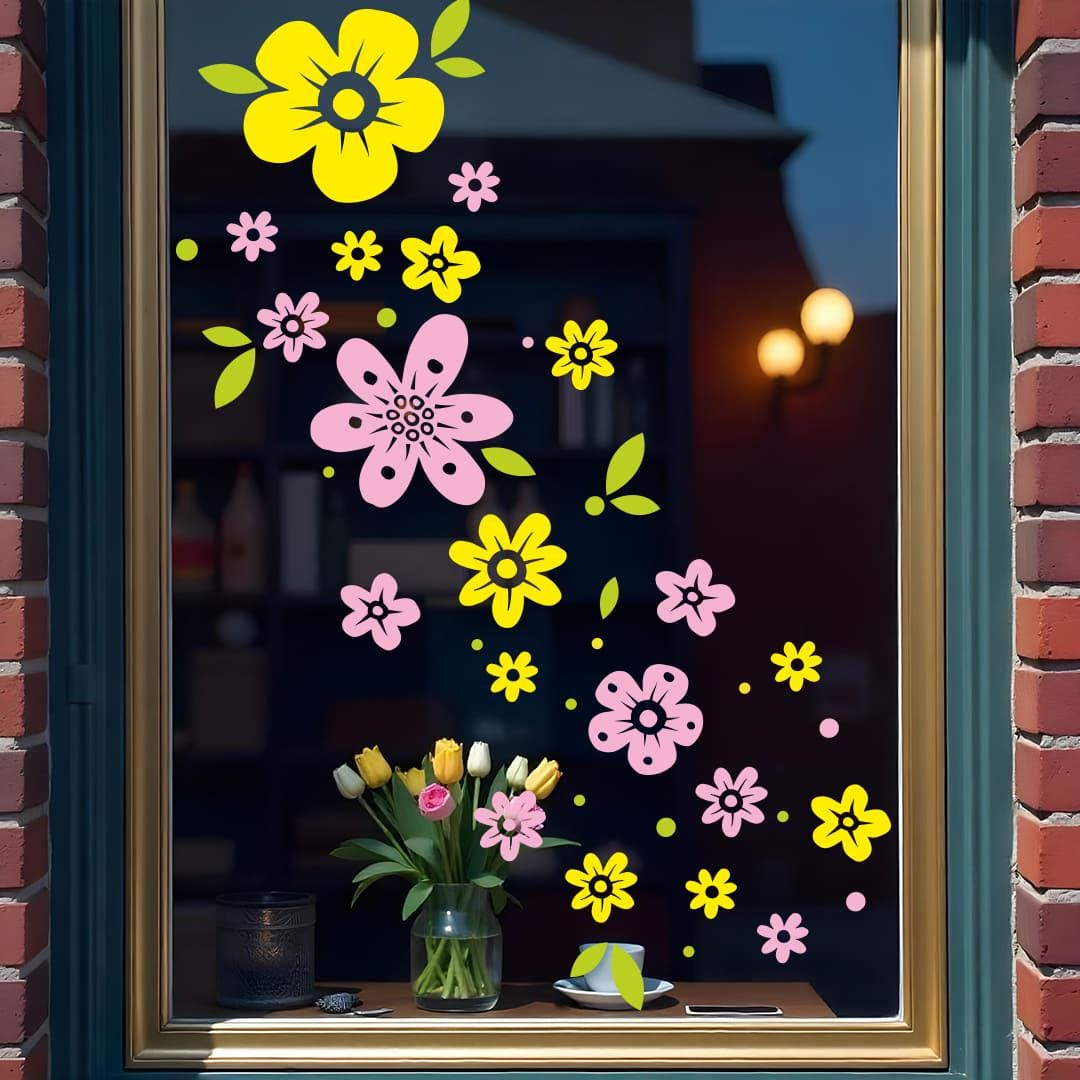 Spring Flower Window Decals, Floral Easter Shop Retail Window Display ...