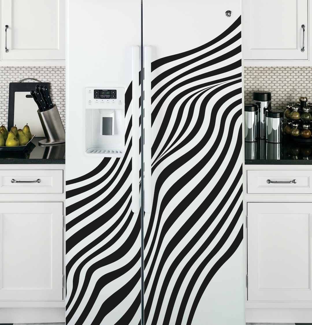 Black & White Fridge Wrap Geometric Refrigerator Wrap Vinyl Side by ...