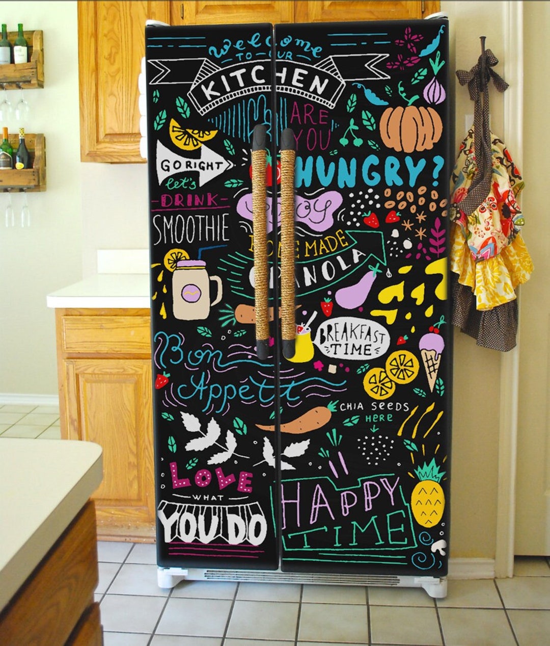 Fridge Wrap Foody, Refrigerator Wrap Vinyl, Black Fridge Decal French ...