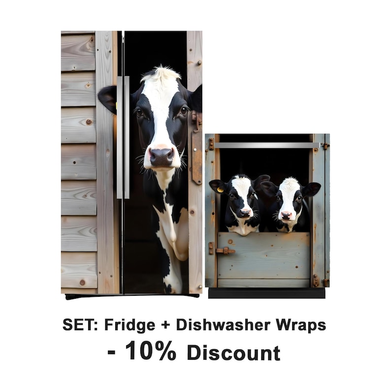 Cow Barn Fridge Wrap, Farmhouse Refrigerator Wrap Vinyl Side by Side ...