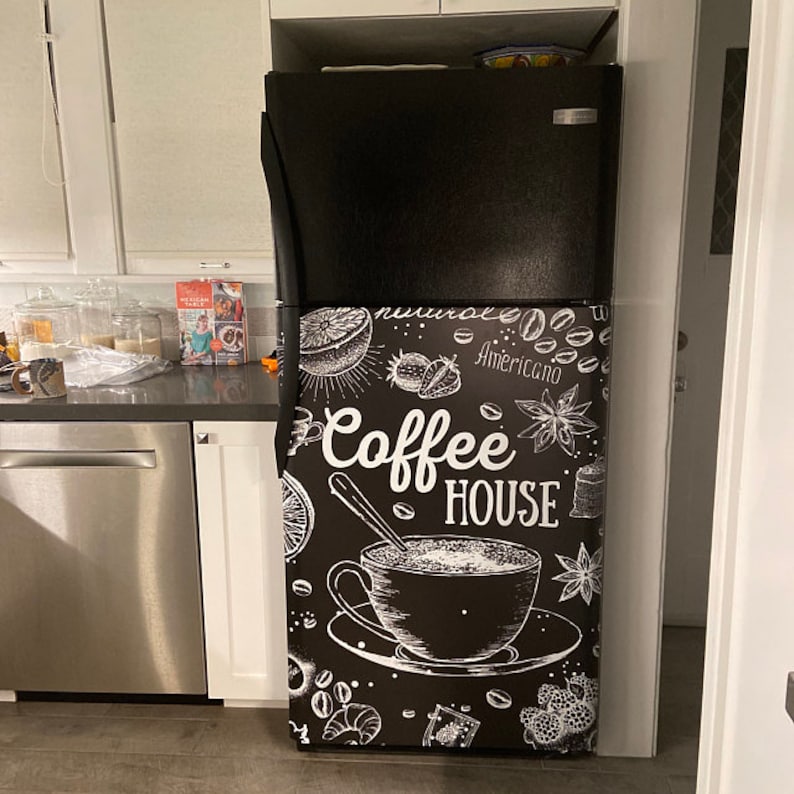 Fridge Wrap Coffee Black & White Refrigerator Wrap Fridge - Etsy