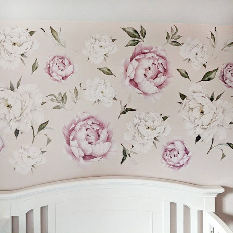 Pink Peony Wall Decal Large Set Peony Wall Stickers Large | Etsy