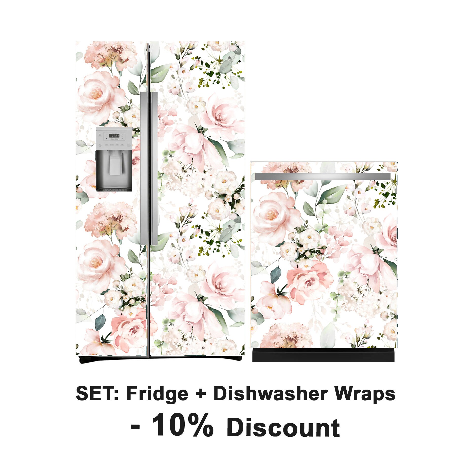 Fridge Wrap Vinyl Floral Pastel Refrigerator Wrap Side by Side Top ...