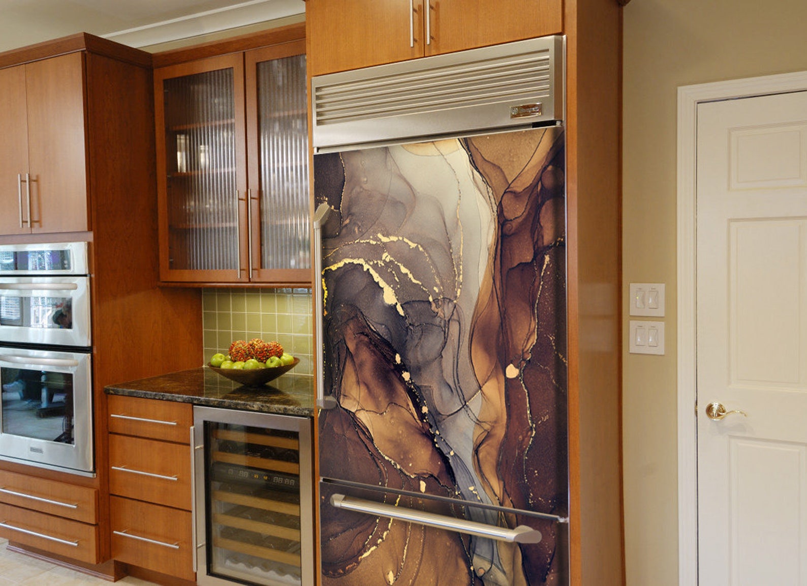 Fridge Wrap Marble Brown Refrigerator Wrap Vinyl Side by Side Top ...