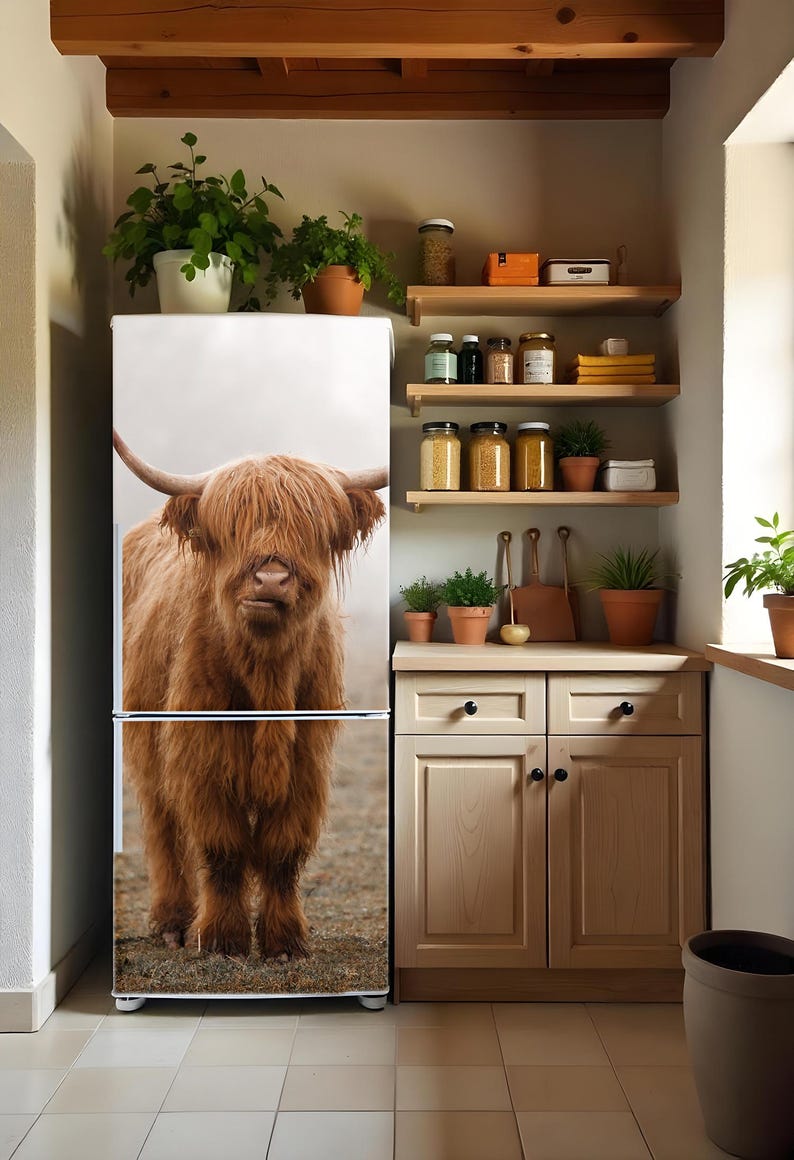 Highland Cow Fridge Wrap, Farmhouse Refrigerator Wrap Vinyl Side by ...