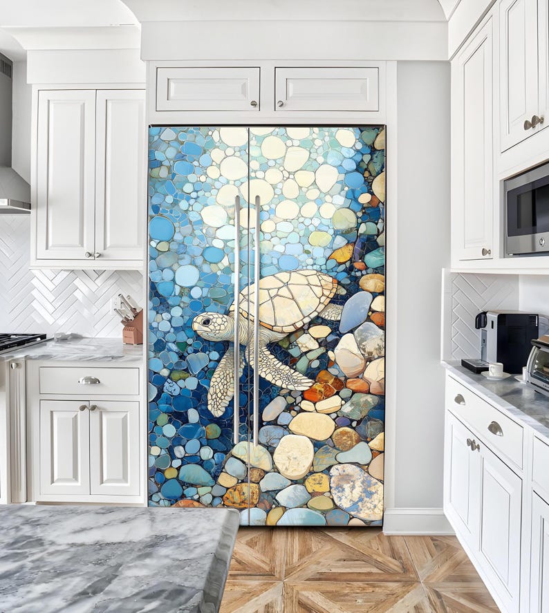 Fridge Wrap Coastal Art, Refrigerator Wrap Vinyl Side by Side ...