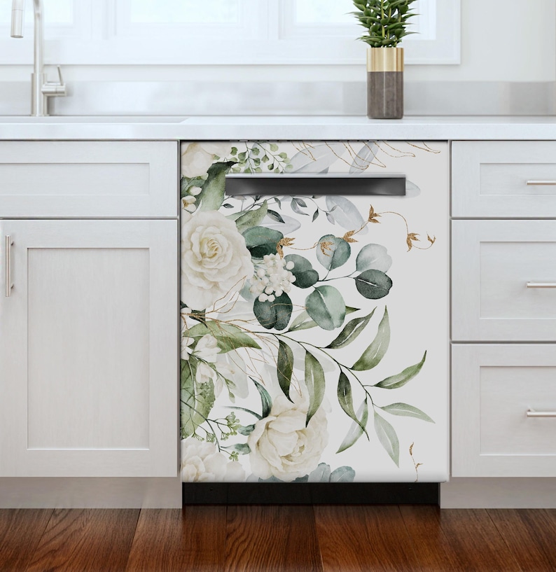 Dishwasher Magnet Cover Floral Wrap, White Kitchen Dishwasher Cover ...