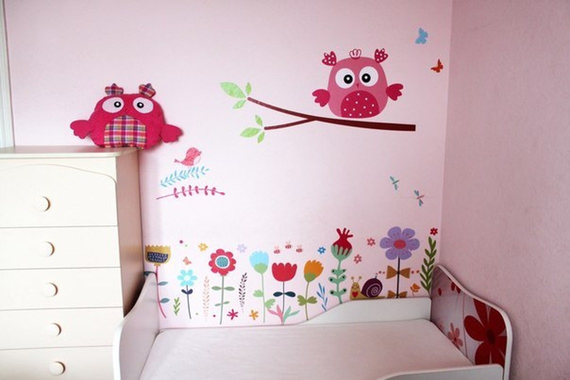 Cartoon Flower Wall Decals for Kids Floral Wall Decals Girls | Etsy