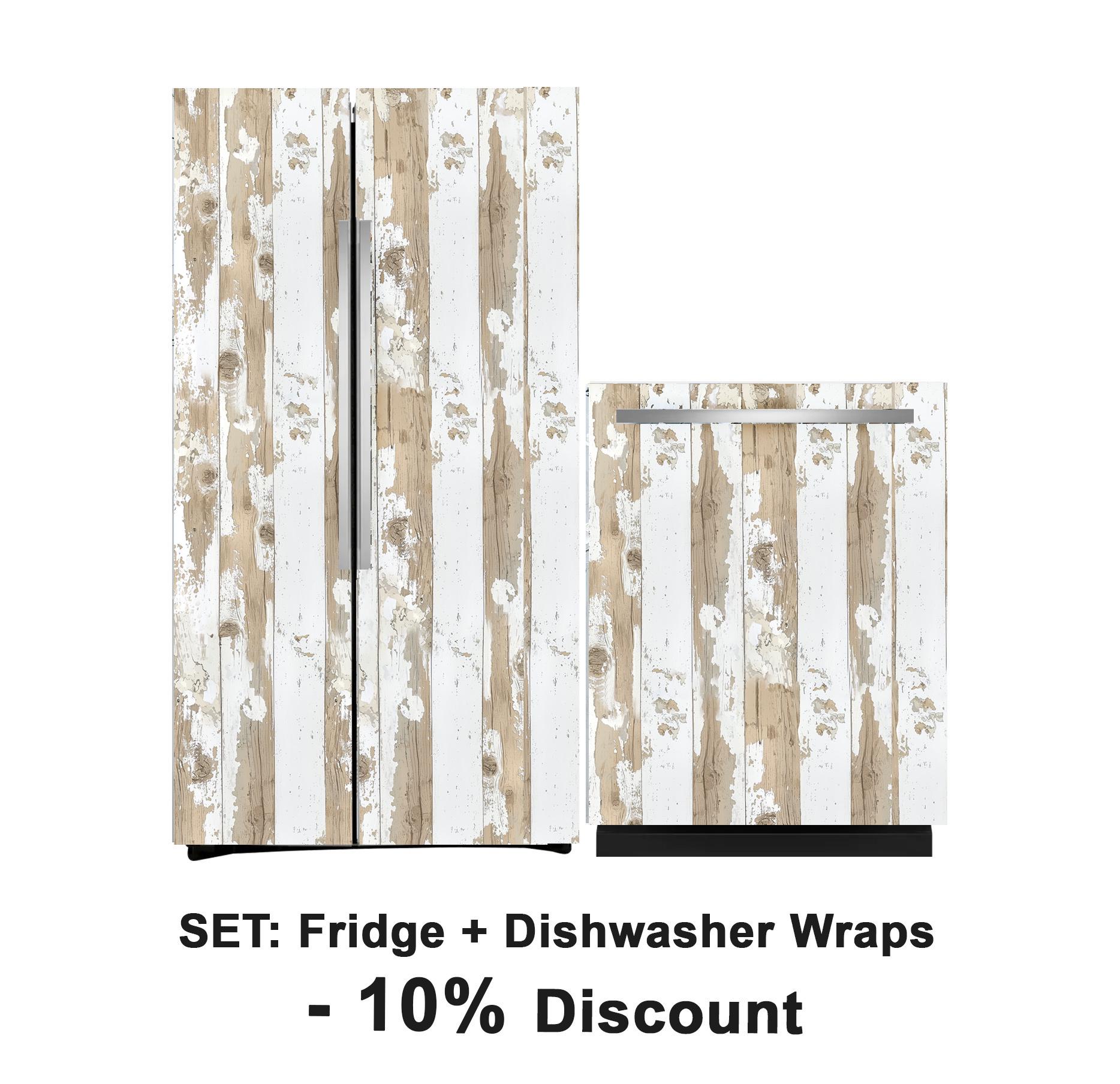 Fridge Wrap White Distressed Wood, Refrigerator Wrap Vinyl Side by Side ...