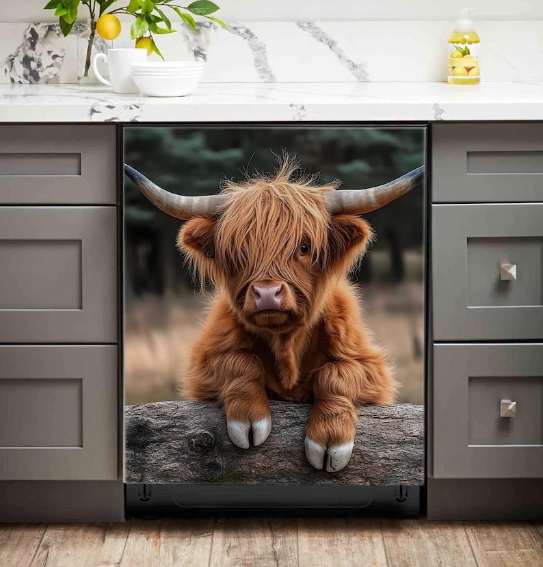 Highland Cow Fridge Wrap, Farmhouse Refrigerator Wrap Vinyl Side by ...