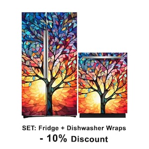 Fridge Wrap Stained Glass Tree, Refrigerator Wrap Side by Side Vinyl ...