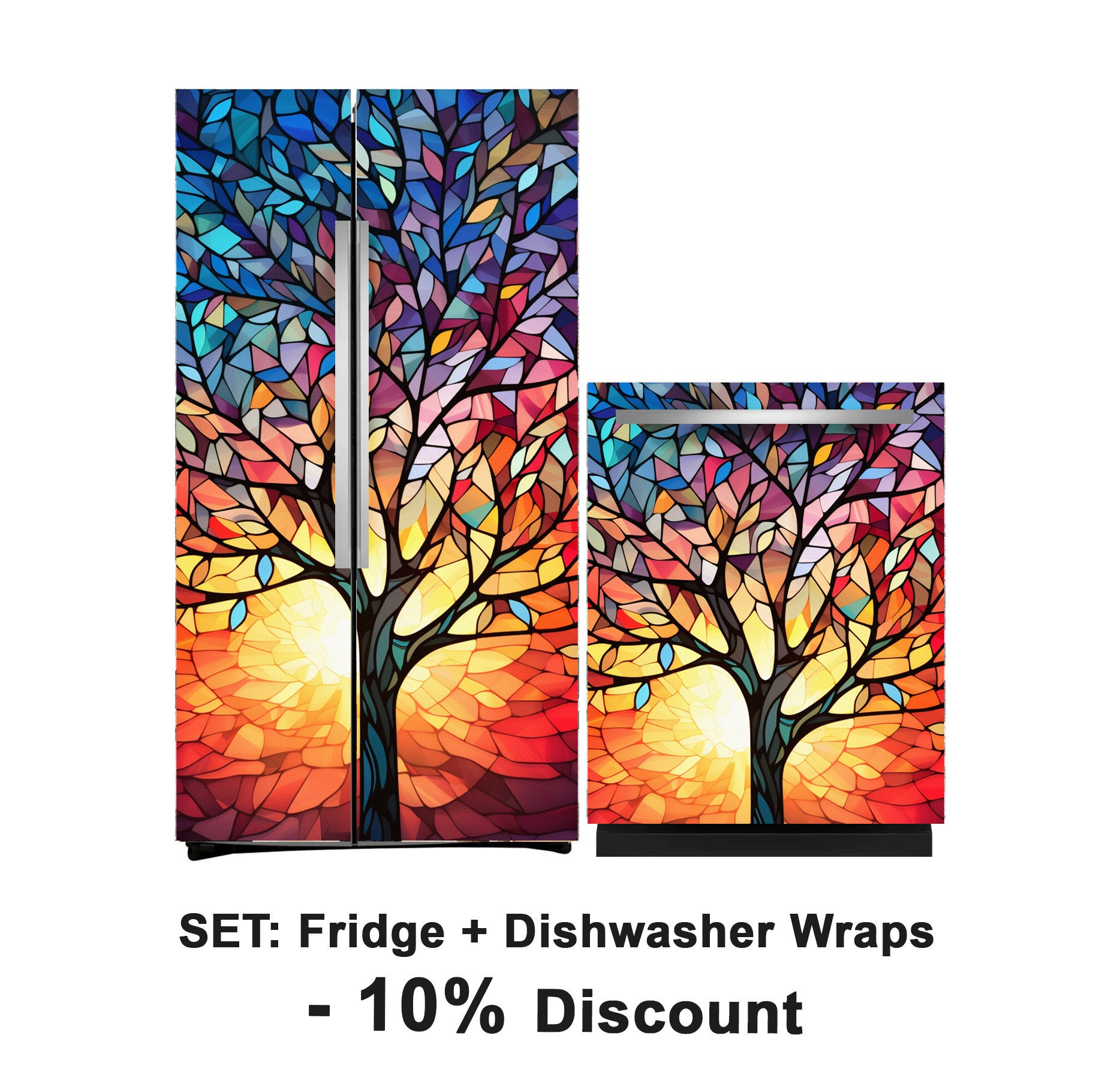 Fridge Wrap Stained Glass Tree, Refrigerator Wrap Side by Side Vinyl ...
