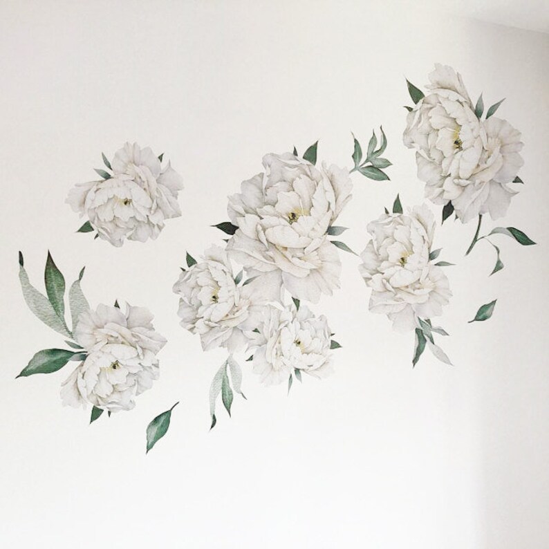 White Large Peonies Wall Decals Peony Flowers Wall Decal Set | Etsy
