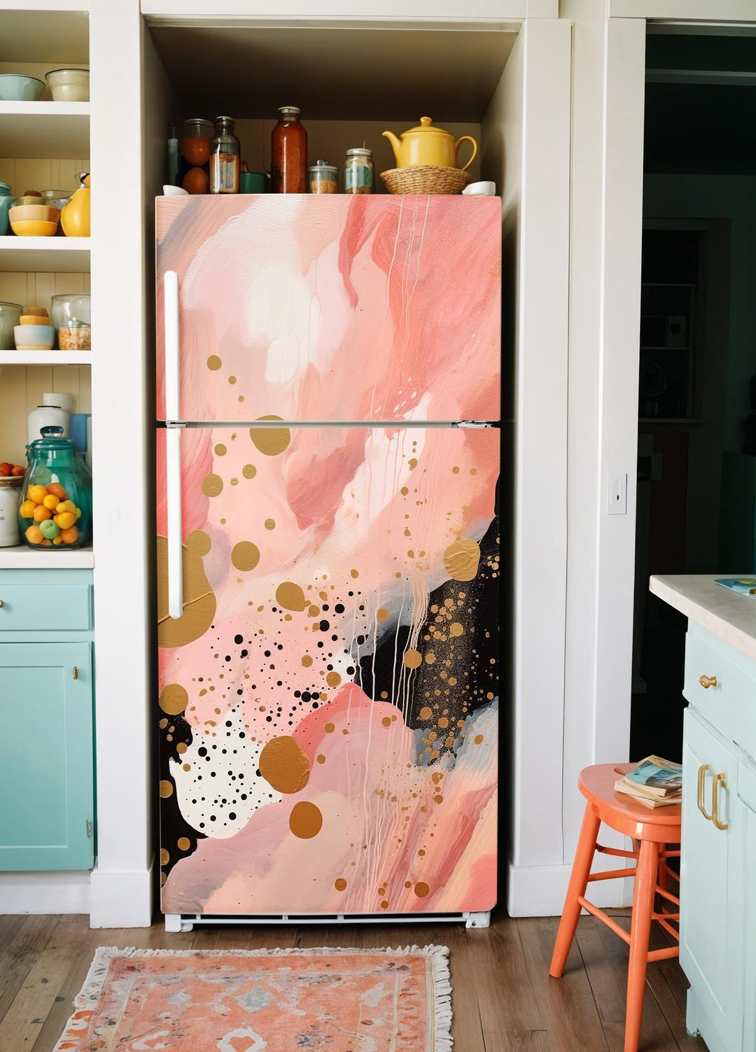 Fridge Wrap Pink Art, Refrigerator Wrap Vinyl Side by Side Top Bottom ...