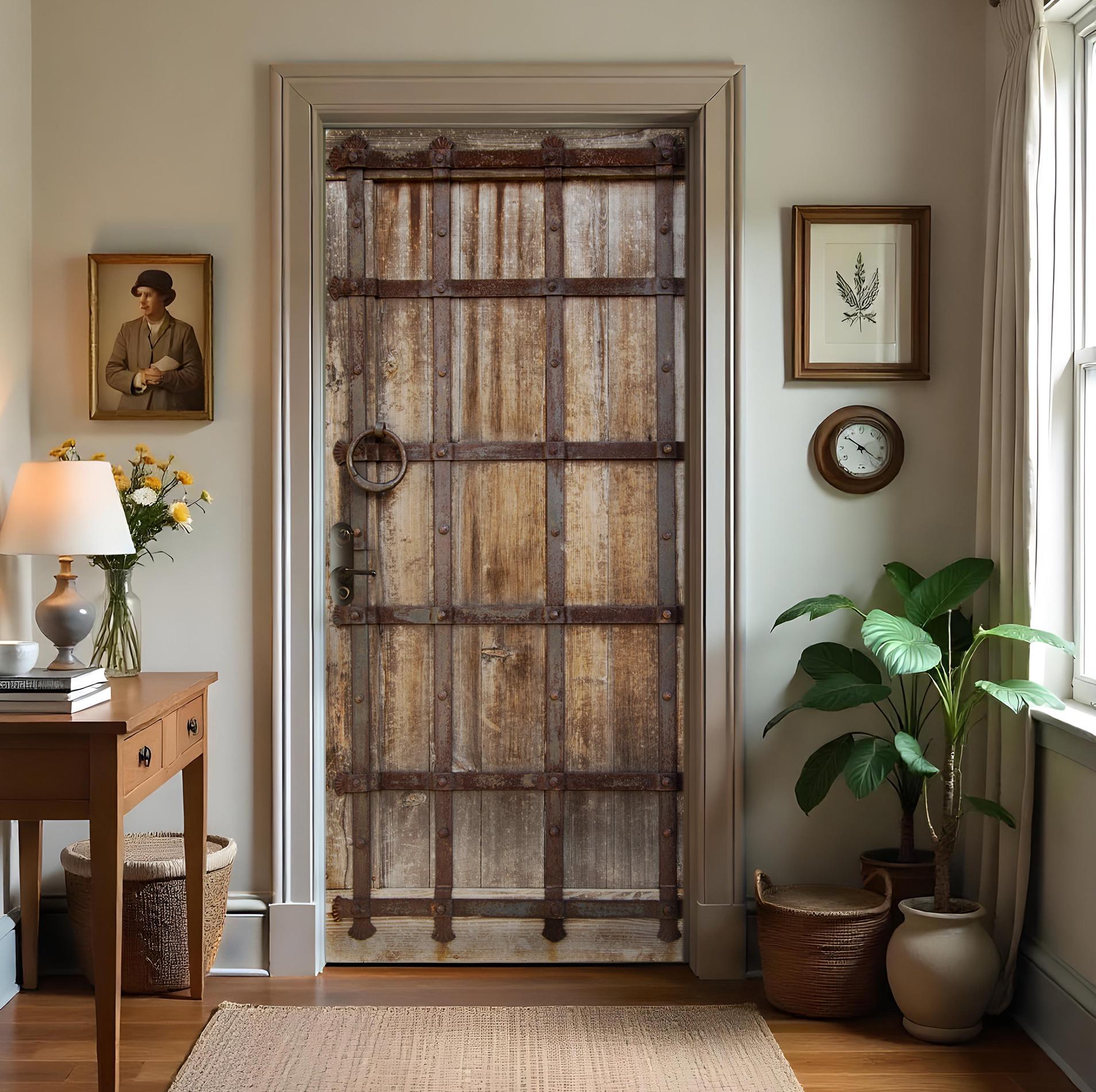 Old Wood Fridge Wrap, Farmhouse Vintage Refrigerator Wrap Vinyl Side by ...
