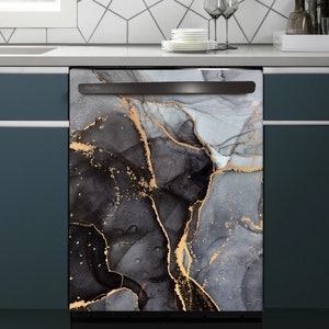 Marble Fridge Wrap Black Gold, Luxury Refrigerator Vinyl Decal, Modern ...