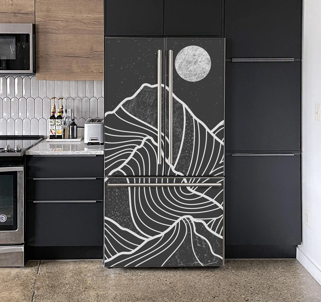 Fridge Wrap Mountains Black & White Modern Refrigerator Wrap Side by ...