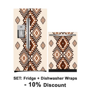Boho Fridge Wrap Vintage Beige, Refrigerator Wrap Side by Side Vinyl ...