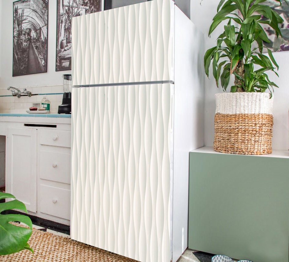 3D White Fridge Wrap Geometric Refrigerator Wrap Vinyl Side by Side Top ...