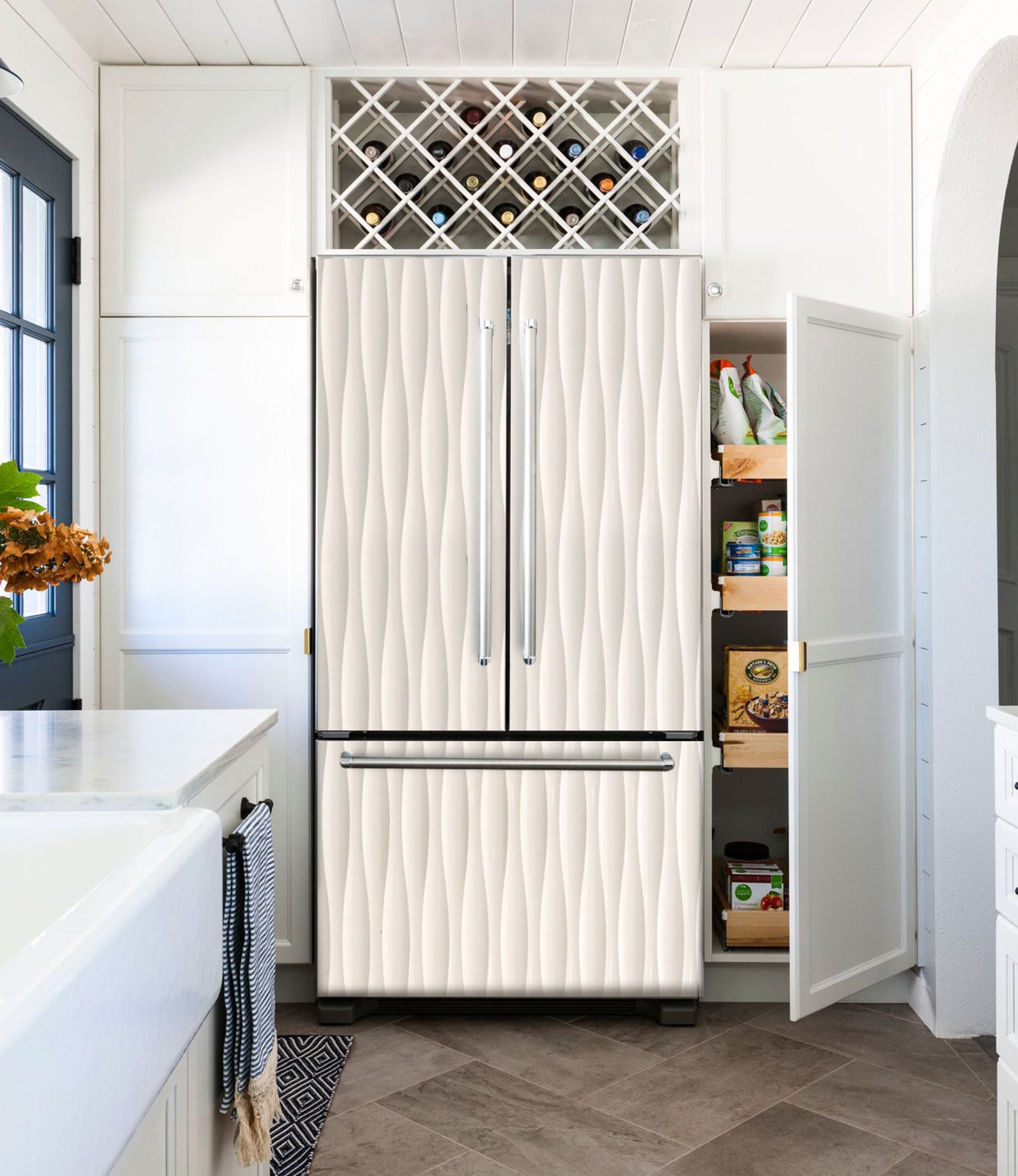 3D White Fridge Wrap Geometric Refrigerator Wrap Vinyl Side by Side Top ...