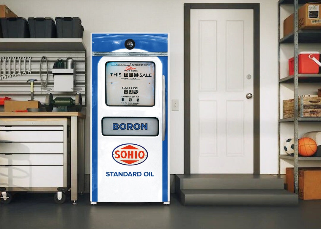Retro Gas Pump Refrigerator Wrap, Vintage Fridge Wrap, Old Gas Pump ...
