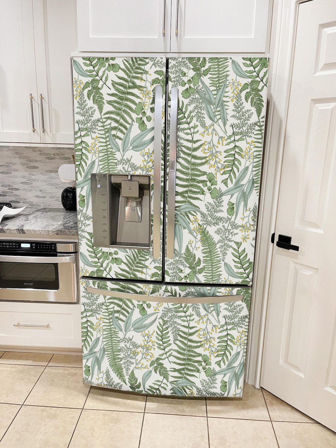 Fridge Wrap Vintage Botanical Fern, Refrigerator Wrap Vinyl Side by ...