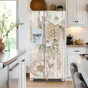 Dishwasher Magnet Cover Paper Flowers, Rustic White Kitchen Dishwasher ...