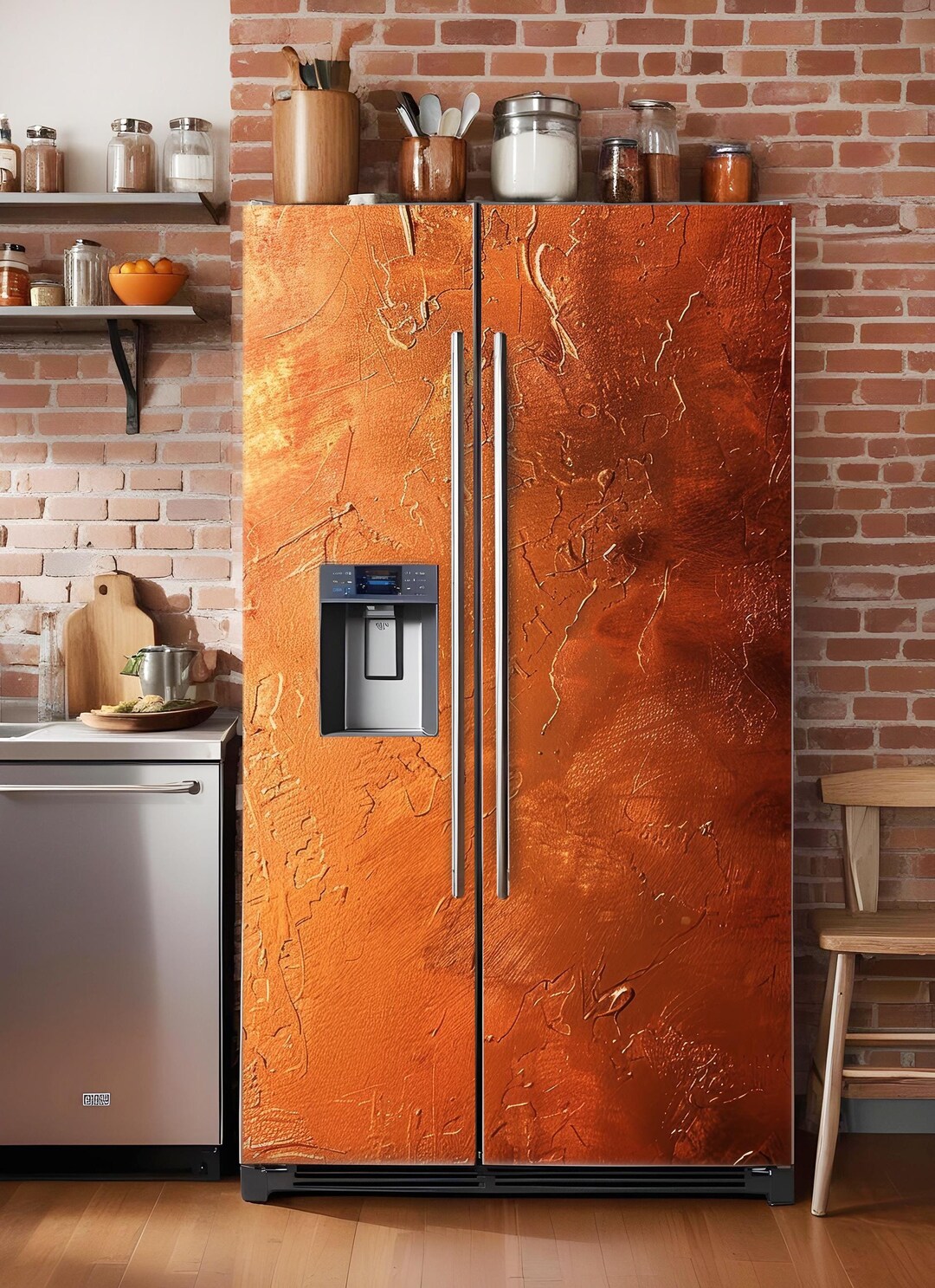 Fridge Wrap Copper Vintage Rustic, Refrigerator Wrap Vinyl Side by Side ...