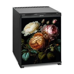 Floral Fridge Wrap Vintage Refrigerator Wrap Vinyl Side by Side Black ...