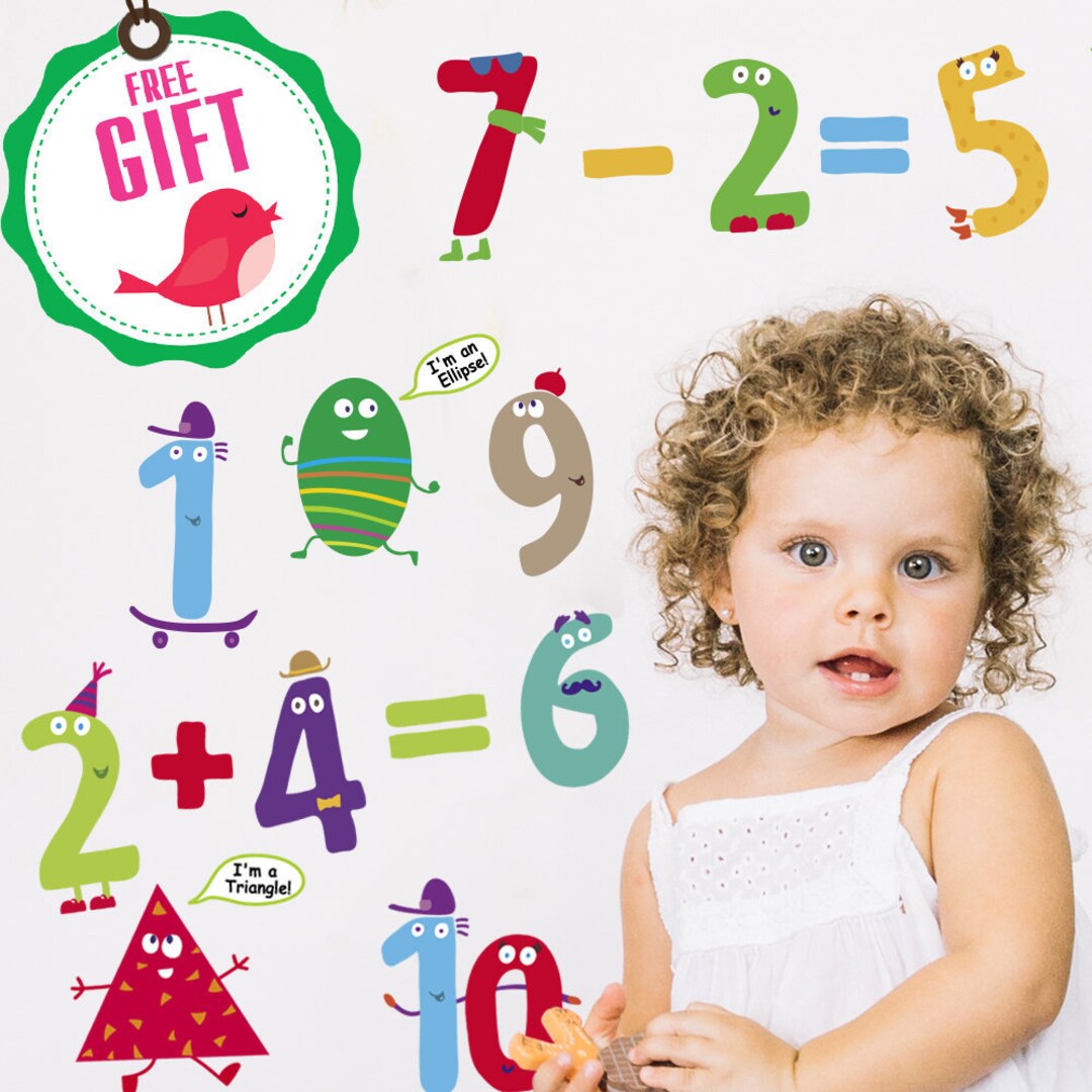 Numbers Wall Decals Shapes Decals Preschool Classroom Decorations, Peel ...