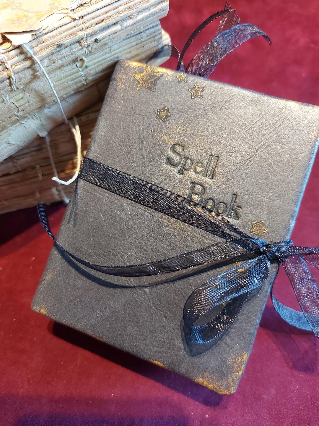 Mini Black Leather Spell Book With Gold |book of Shadows | Witch Gift ...