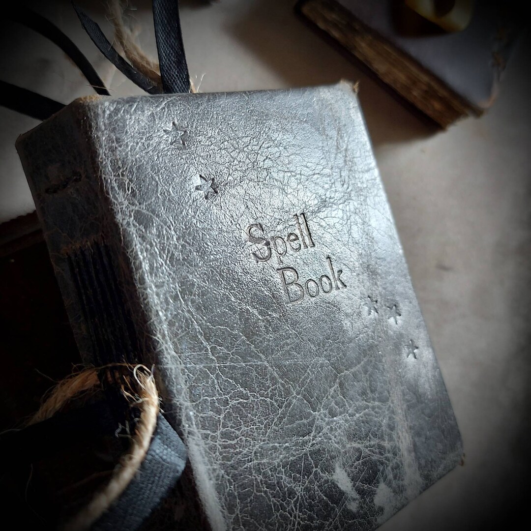 Mini Black Leather Spell Book With Silver |book of Shadows | Witch Gift ...