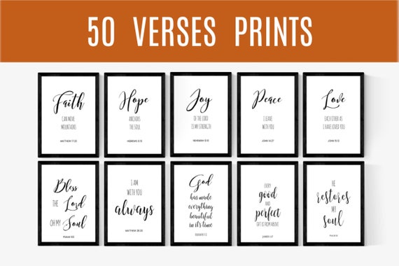 Bible Verse Typography Printable Set Christian Art Verses | Etsy