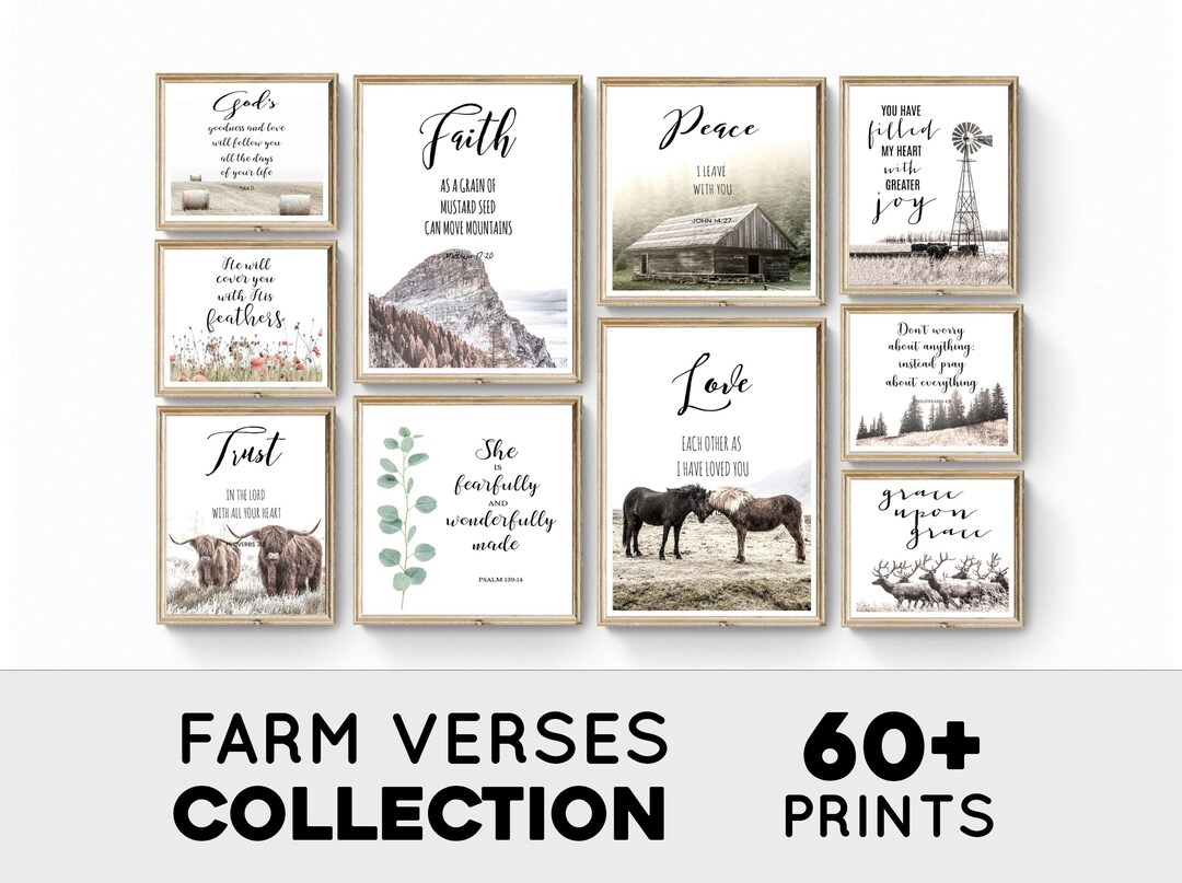 Farmhouse Bible Verse Prints, Christian Wall Art, Bible Verses Wall Art ...