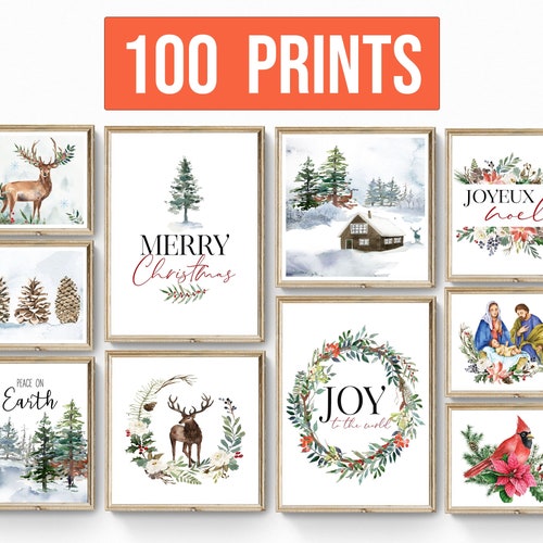 Christmas Wall Art Set of 5 Prints Holiday Decor Winter Decor - Etsy