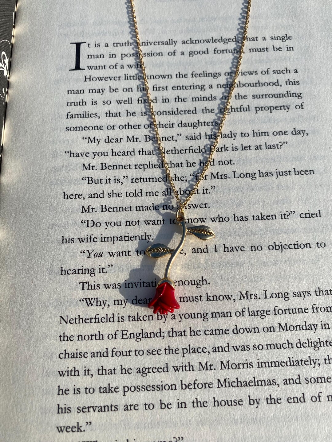 Golden Elegance Rose Necklace Bookish Accessories, Book Worm Gift ...